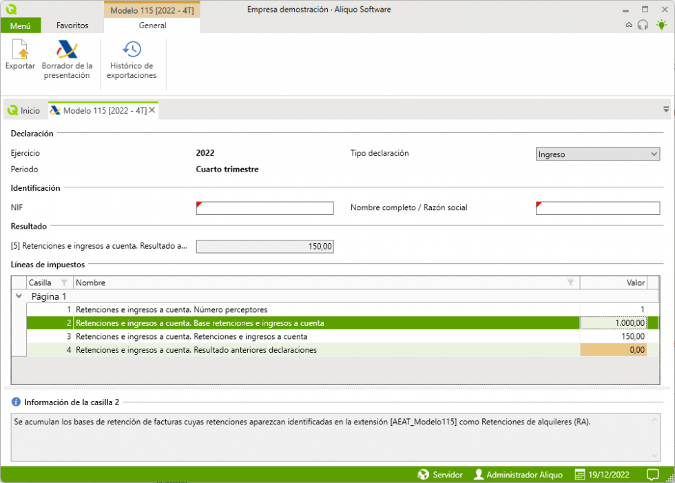 Modelo 115 – Retenciones e ingresos a cuenta de arrendamientos | Aliquo ...
