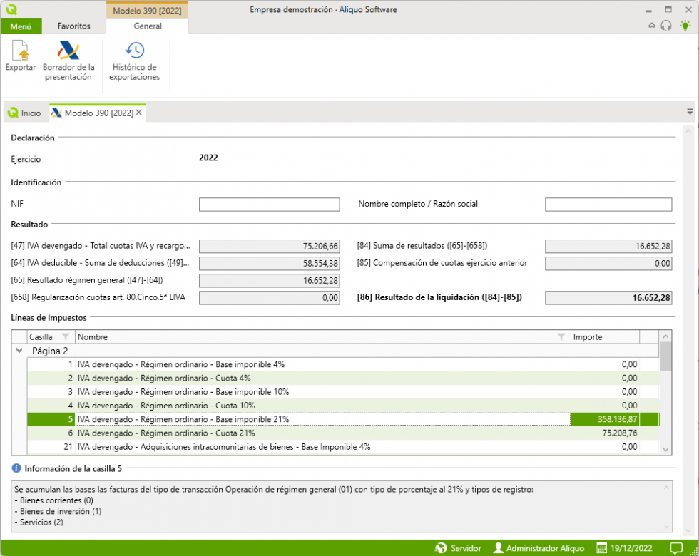Modelo 390 – Resumen anual de IVA | Aliquo Software